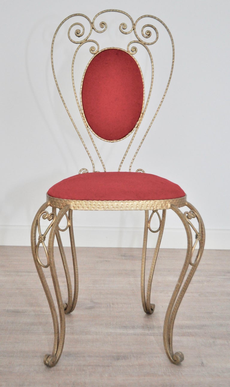 Pair of Hollywood Regency Chairs in Wrought Iron Brass Painted, Italy ...