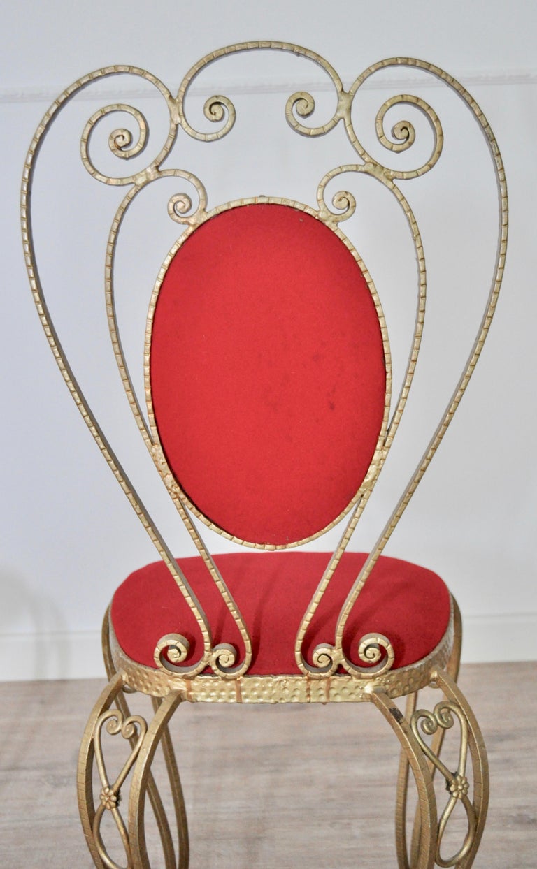 Pair of Hollywood Regency Chairs in Wrought Iron Brass Painted, Italy ...