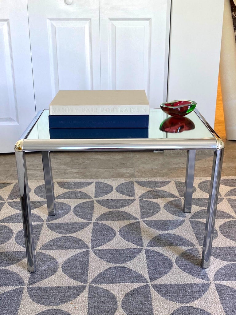 Pair of Hollywood Regency Chrome Side Tables with Mirrored Tops, c ...