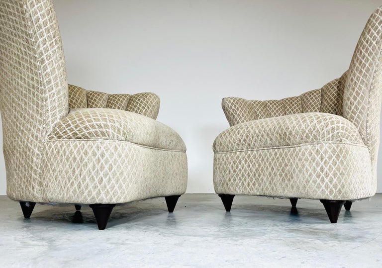Pair of Hollywood Regency Curved Shell Channel Back Lounge Chairs For ...