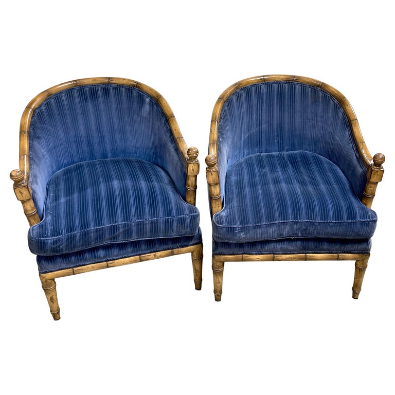 Pair of Hollywood Regency Faux Bamboo Carved and Polychromed Club Chair ...