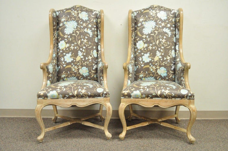 Pair of Hollywood Regency French Country Carved Wing Back Fireside ...