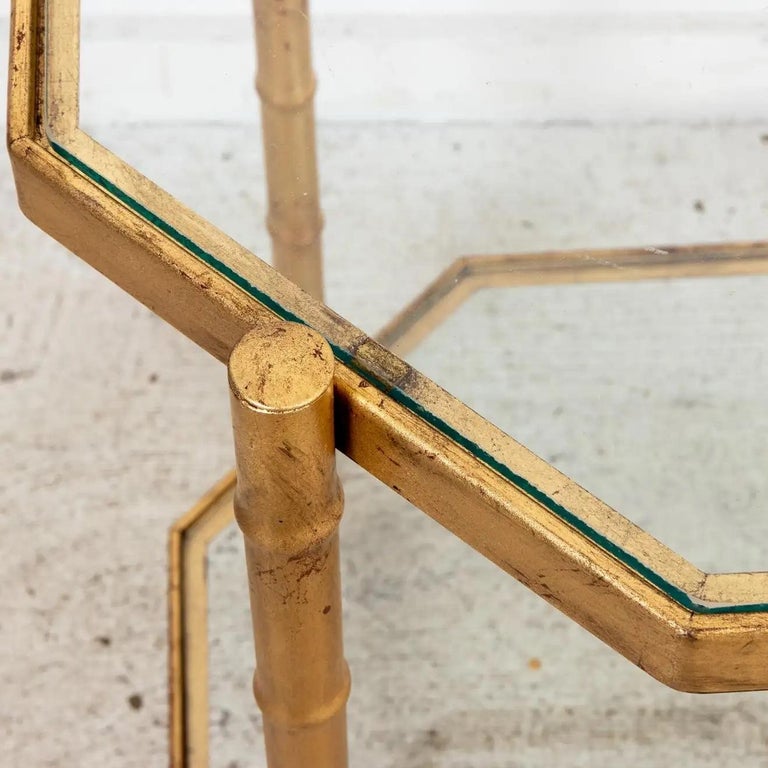Pair of Hollywood Regency Gilt Metal Faux Bamboo Octagon Tables at 1stDibs