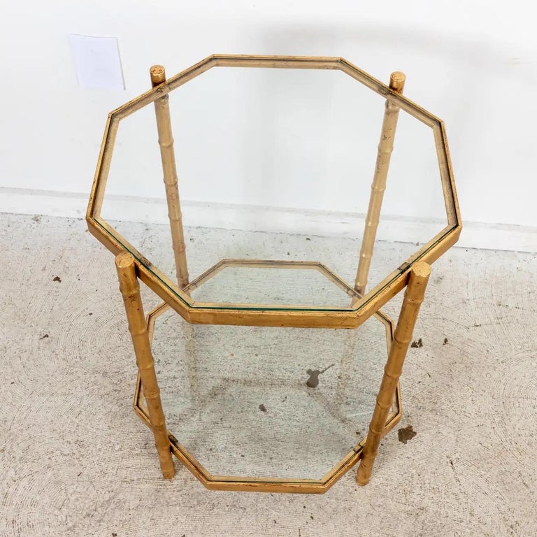 Pair of Hollywood Regency Gilt Metal Faux Bamboo Octagon Tables at 1stDibs