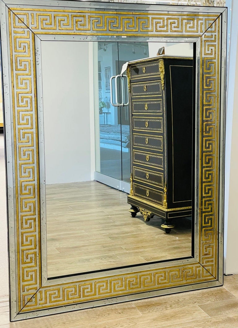 Pair of Hollywood Regency Greek Key Eglomise Wall Mirrors, Console ...