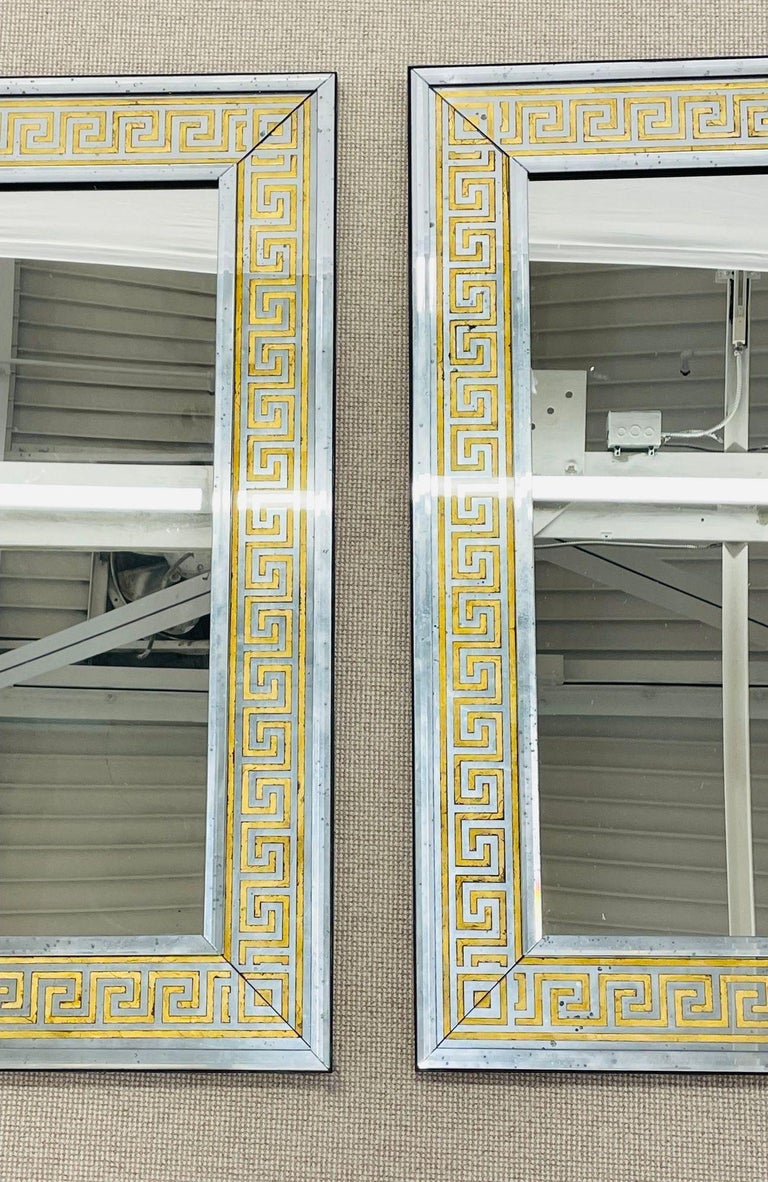 Pair of Hollywood Regency Greek Key Eglomise Wall Mirrors, Console ...