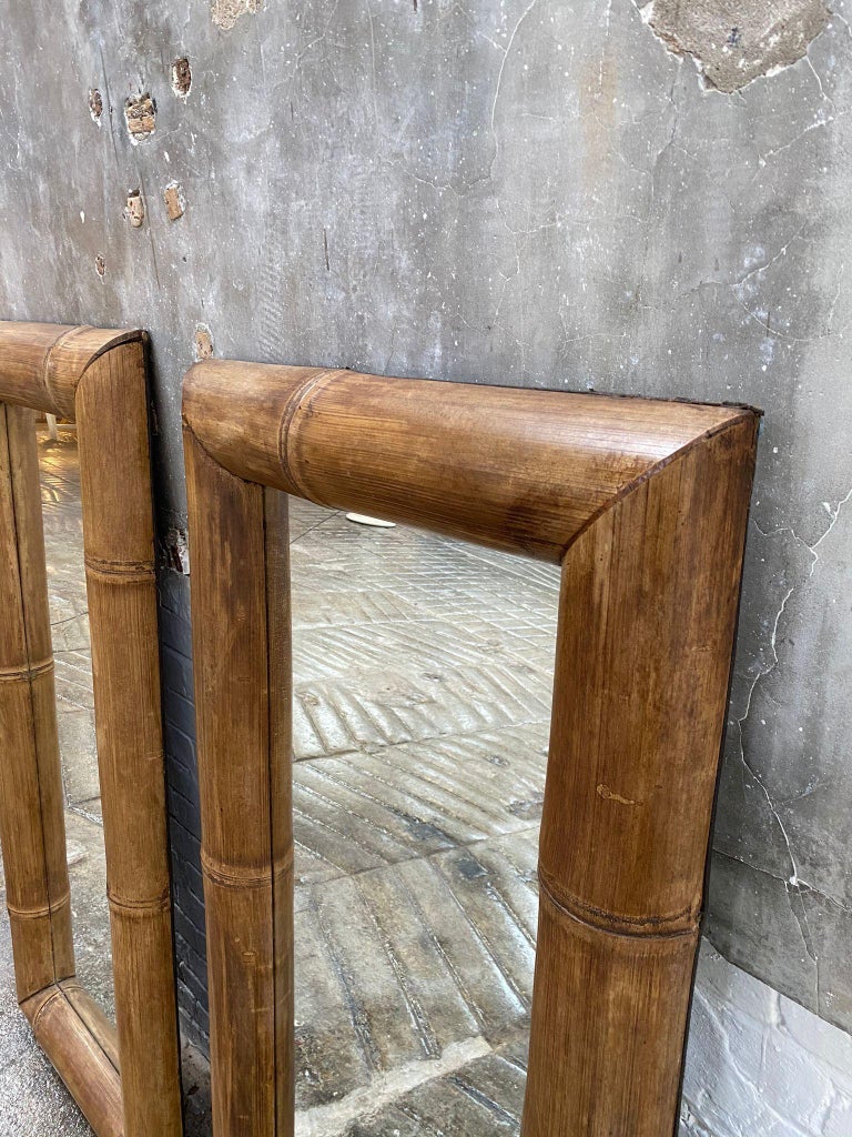 Pair of Mid Century Jumbo Bamboo Mirrors For Sale at 1stDibs