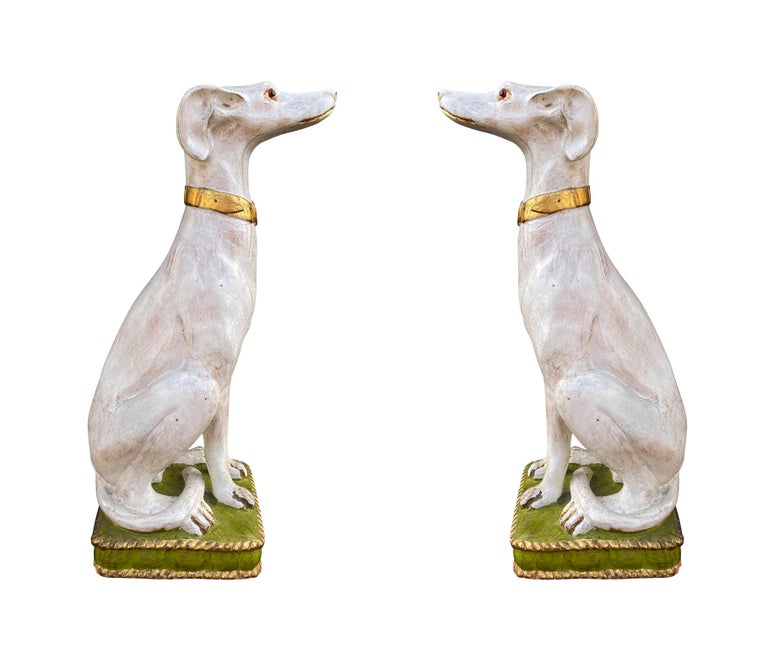 Pair of Hollywood Regency Life Size Seated Italian Greyhound Statues ...
