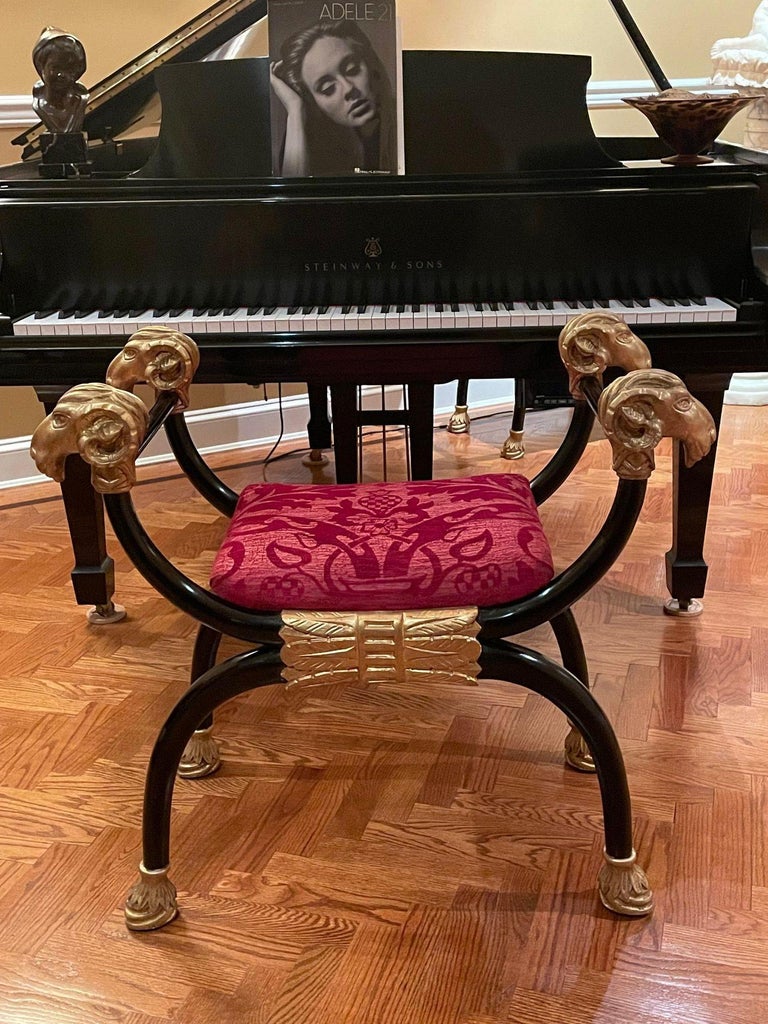 Pair of Hollywood Regency Rams Heads Foot Stools, Piano Benches, Ebony ...