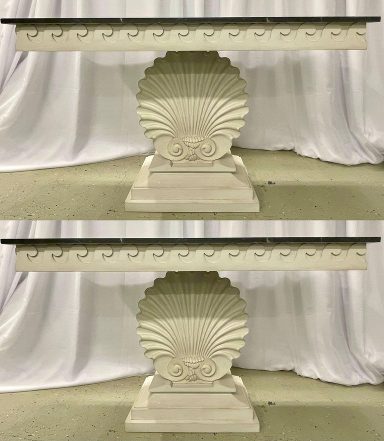 Pair of Hollywood Regency Style Shell From Console Tables, Faux Marble ...