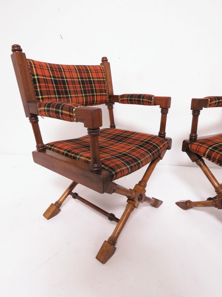 Pair of Hollywood Regency Style X-Base Campaign Chairs, circa 1960s at ...