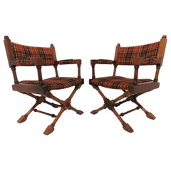 Pair of Hollywood Regency Style X-Base Campaign Chairs, circa 1960s at ...