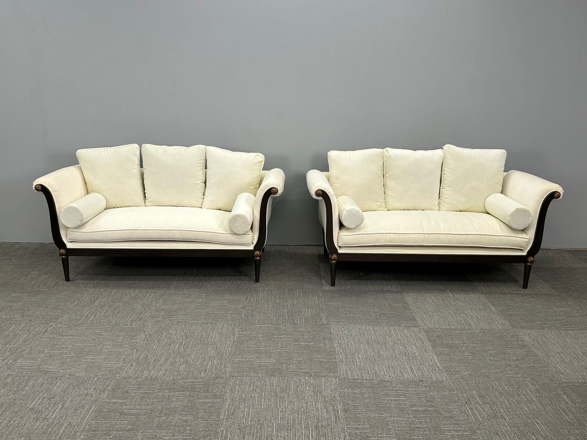 Pair of Hollywood Regency Vesey Style Sofas / Settee, Ebony Wood and ...