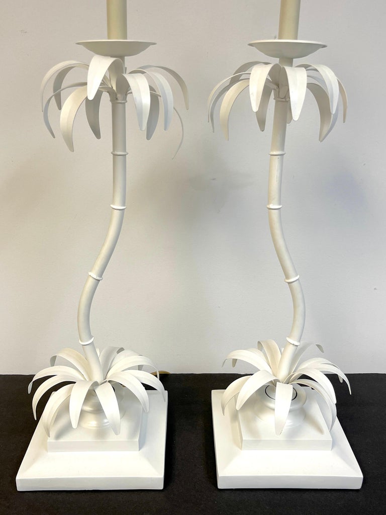 Pair of Hollywood Regency White Lacquered Contoured Palm Tree Lamps For ...