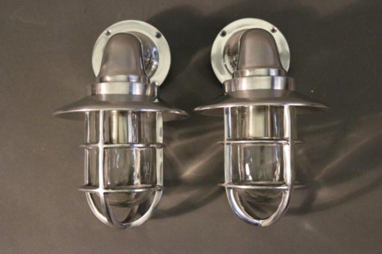 Pair of Hooded Aluminum Companionway Ship's Lights at 1stDibs