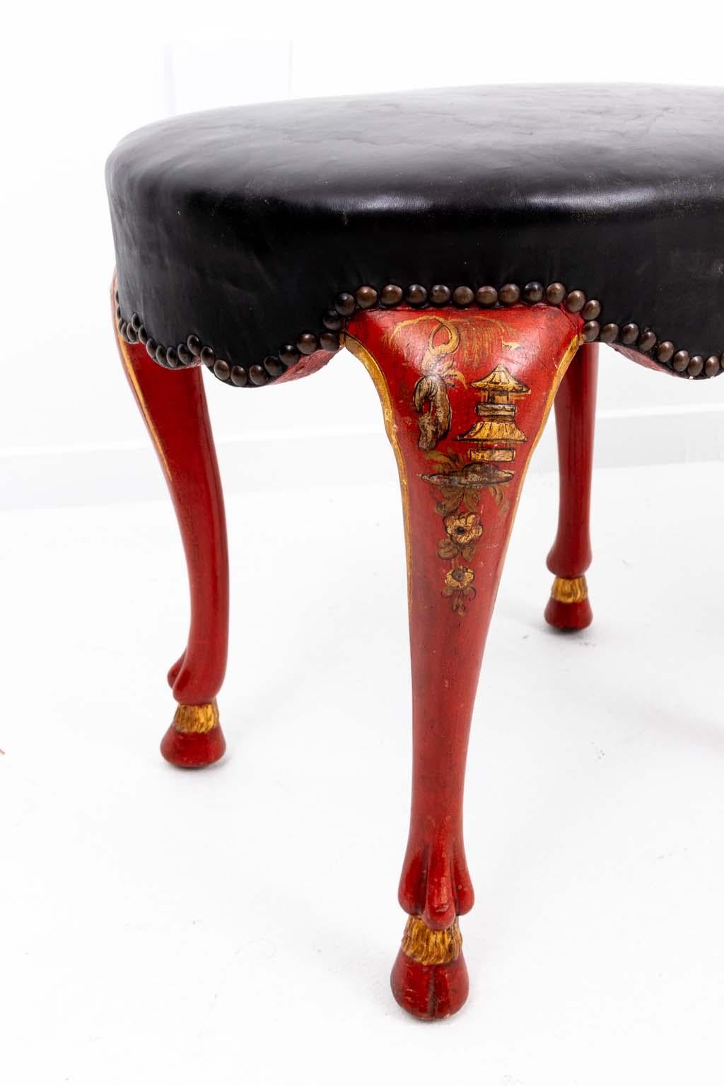 Pair of Hoof Foot Chinoiserie Decorated Stools For Sale at 1stDibs