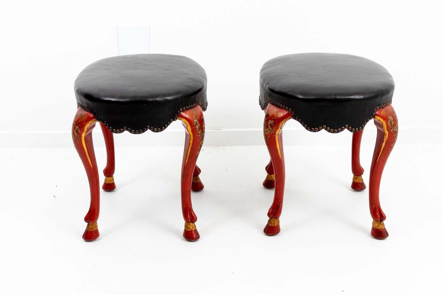 Pair of Hoof Foot Chinoiserie Decorated Stools For Sale at 1stDibs