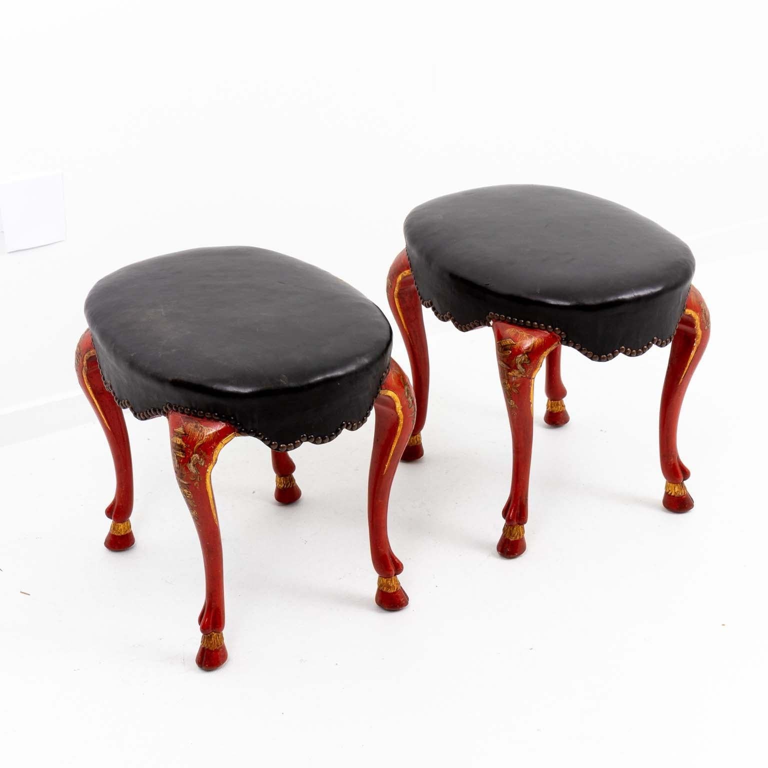 Pair of Hoof Foot Chinoiserie Decorated Stools For Sale at 1stDibs
