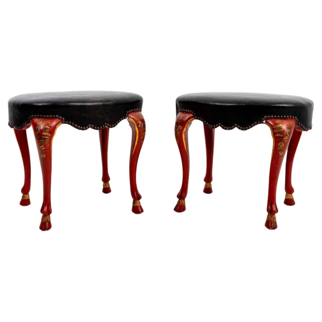 Baker Furniture Chinoiserie Foot Stool Ottoman Bamboo Black Laquer at ...