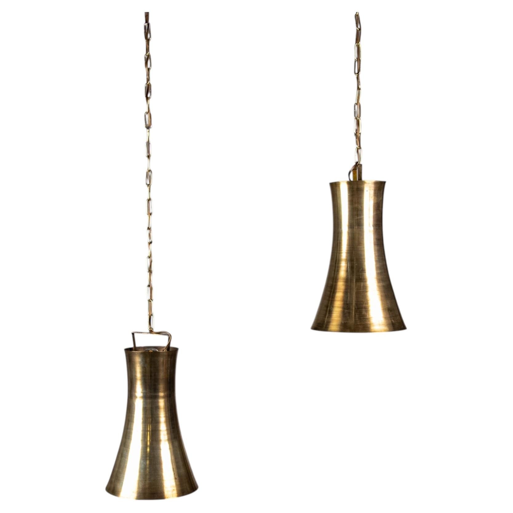 Rare Pair of Swedish 1950s Monumental Brass Pendant Lamps For Sale at ...