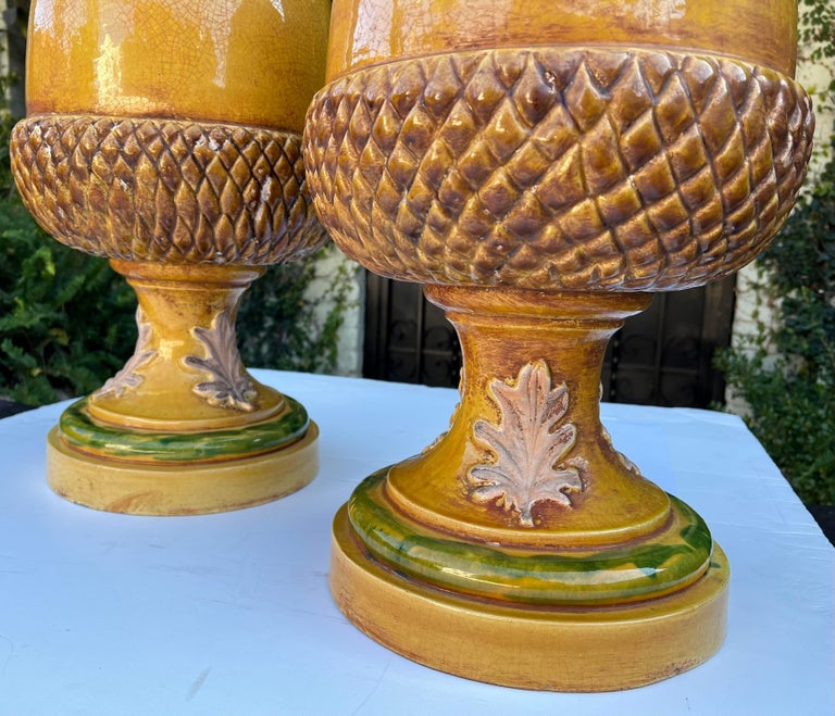 Pair of Huge Acorn Form Majolica Pottery Finials, a Pair For Sale at ...