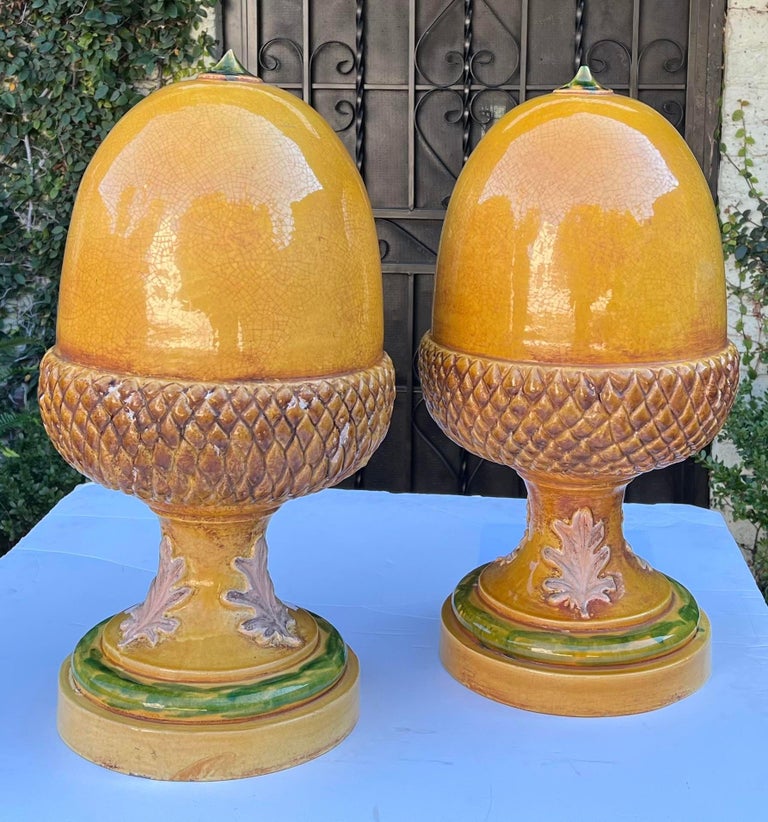 Pair of Huge Acorn Form Majolica Pottery Finials, a Pair For Sale at ...