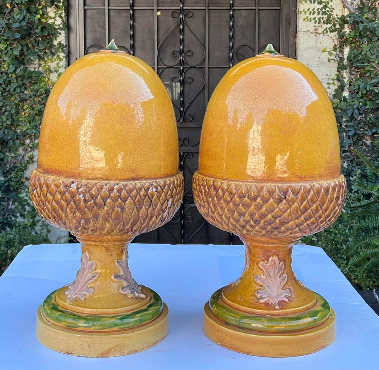 Pair of Huge Acorn Form Majolica Pottery Finials, a Pair For Sale at ...