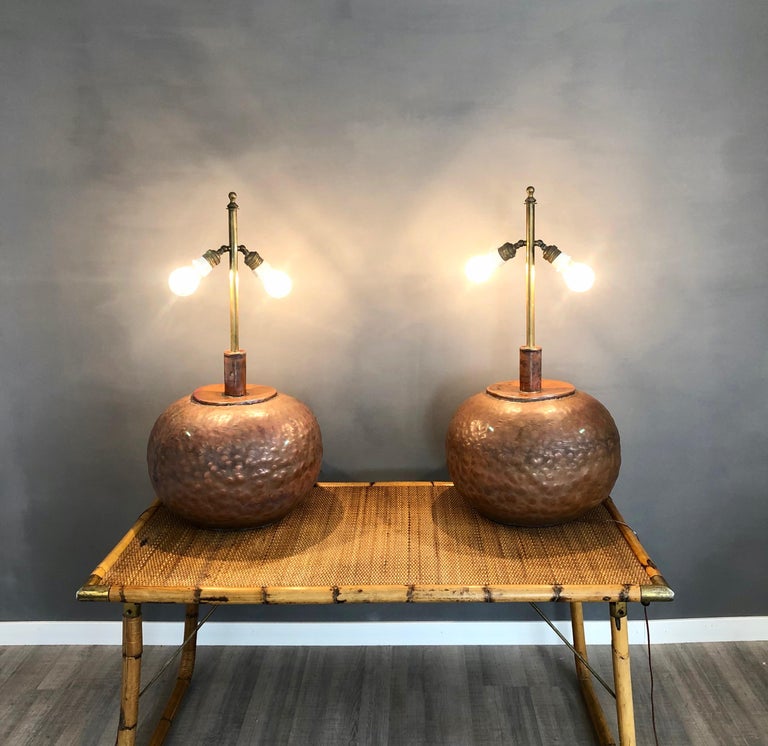 Pair of Huge Adjustable Copper Table Lamps with Brass, 1970s, Florence ...