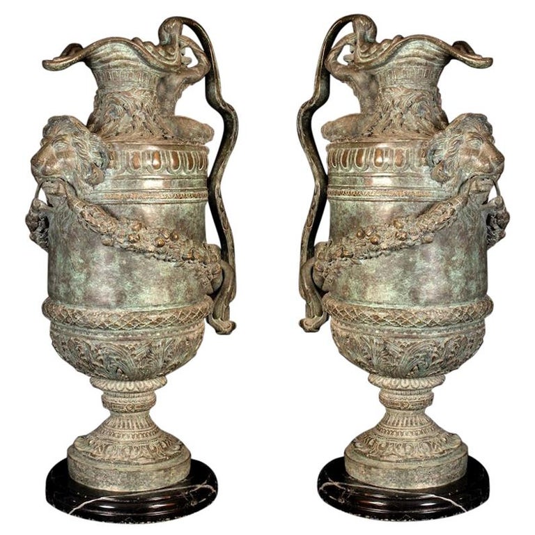 Pair of Huge Renaissance Revival Bronze Ewers or Vases For Sale at 1stDibs