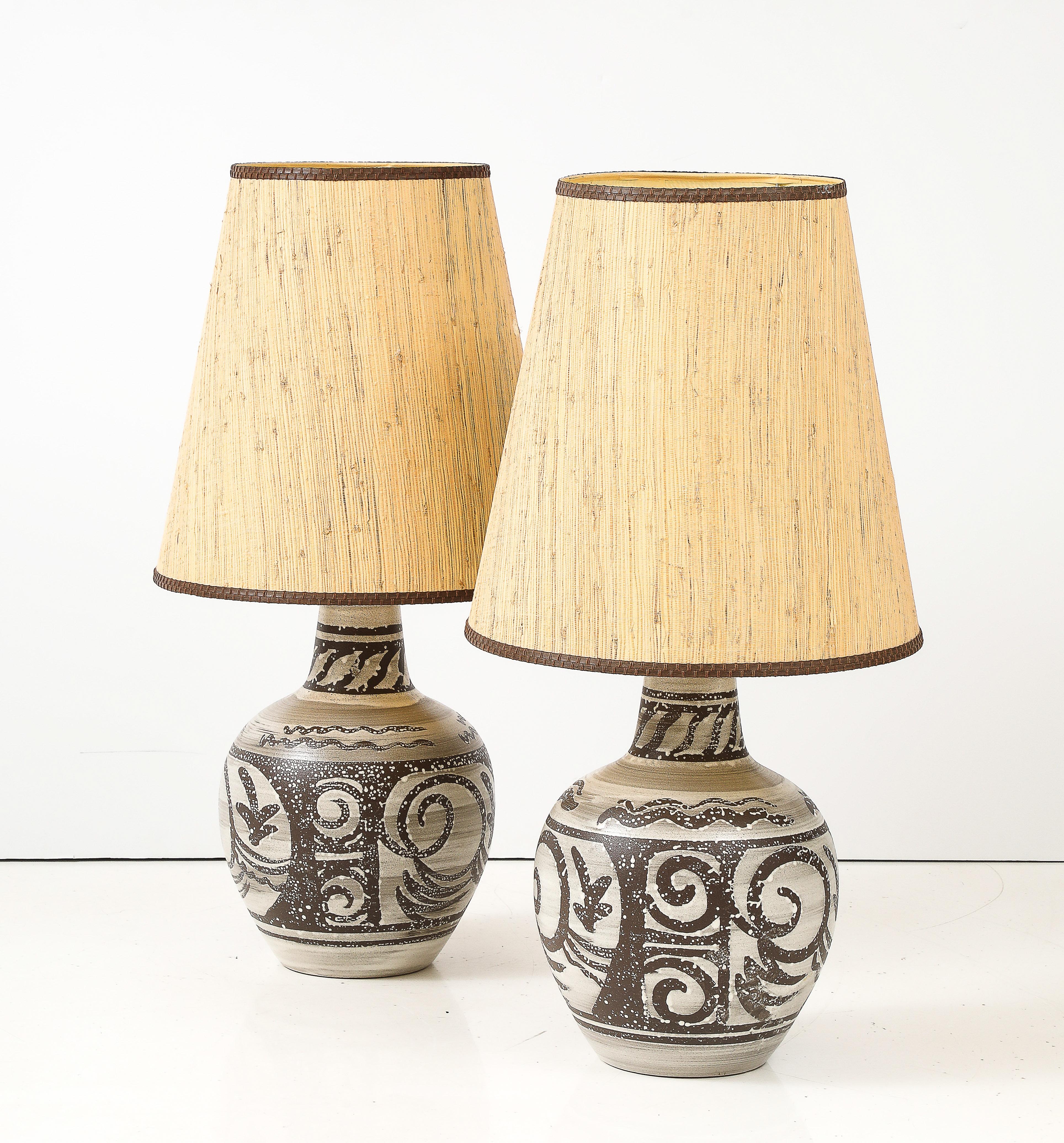 Pair of huge studio pottery ceramic lamps For Sale at 1stDibs