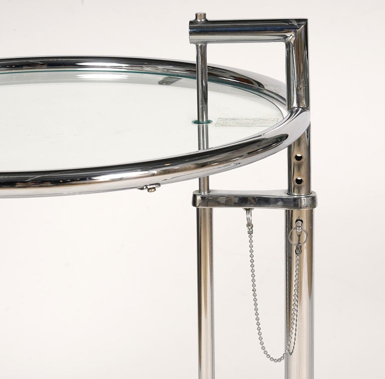 Pair of Iconic Eileen Gray E1027 Adjustable Round Chrome and Glass Side ...