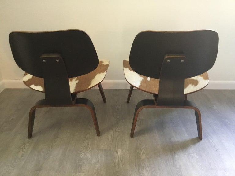 Pair of Iconic LCW Eames Chairs with Faux Cowhide Finish by Lynn Curlee ...