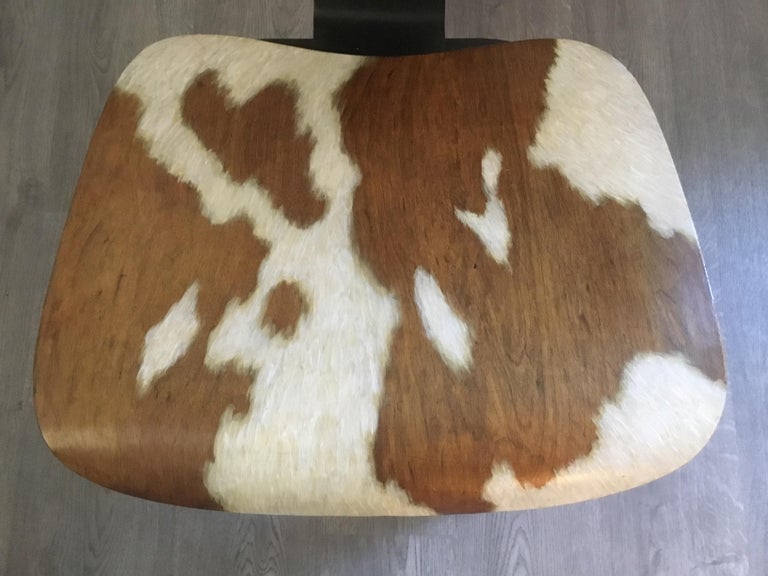 Pair of Iconic LCW Eames Chairs with Faux Cowhide Finish by Lynn Curlee ...