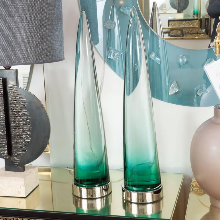 Pair of Illuminated Murano Glass Obelisks For Sale at 1stDibs
