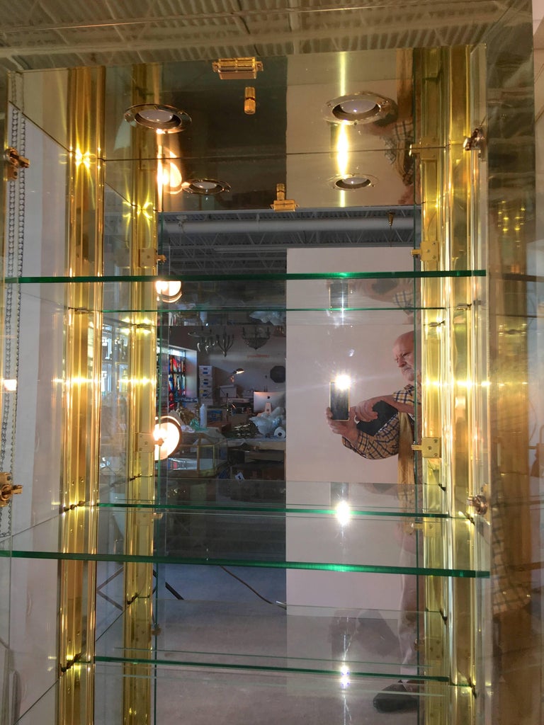 Pair of Illuminated Polished Brass Vitrines at 1stDibs
