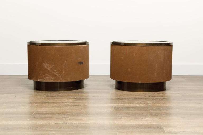 Pair of Illuminated Suede Drum Side Tables by Steve Chase, c. 1980 at ...