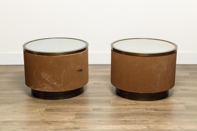 Pair of Illuminated Suede Drum Side Tables by Steve Chase, c. 1980 at ...