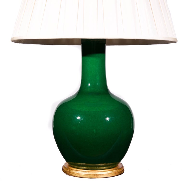 Pair of Imperial Green Porcelain Straight Neck Table Lamps For Sale at ...
