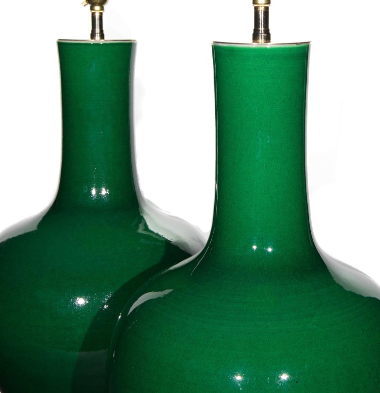 Pair of Imperial Green Porcelain Straight Neck Table Lamps For Sale at ...