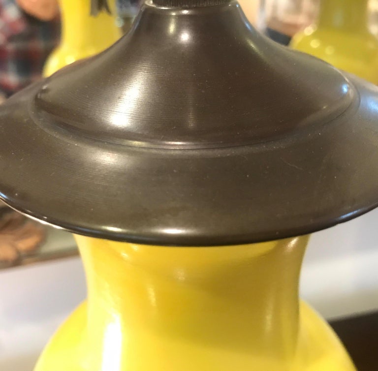 Pair of Imperial Yellow Chinese Porcelain Lamps For Sale at 1stDibs