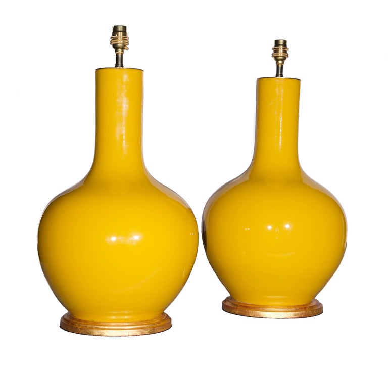 Pair of Imperial Yellow Porcelain Straight Neck Table Lamps For Sale at ...