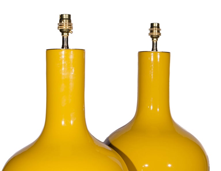 Pair of Imperial Yellow Porcelain Straight Neck Table Lamps For Sale at ...