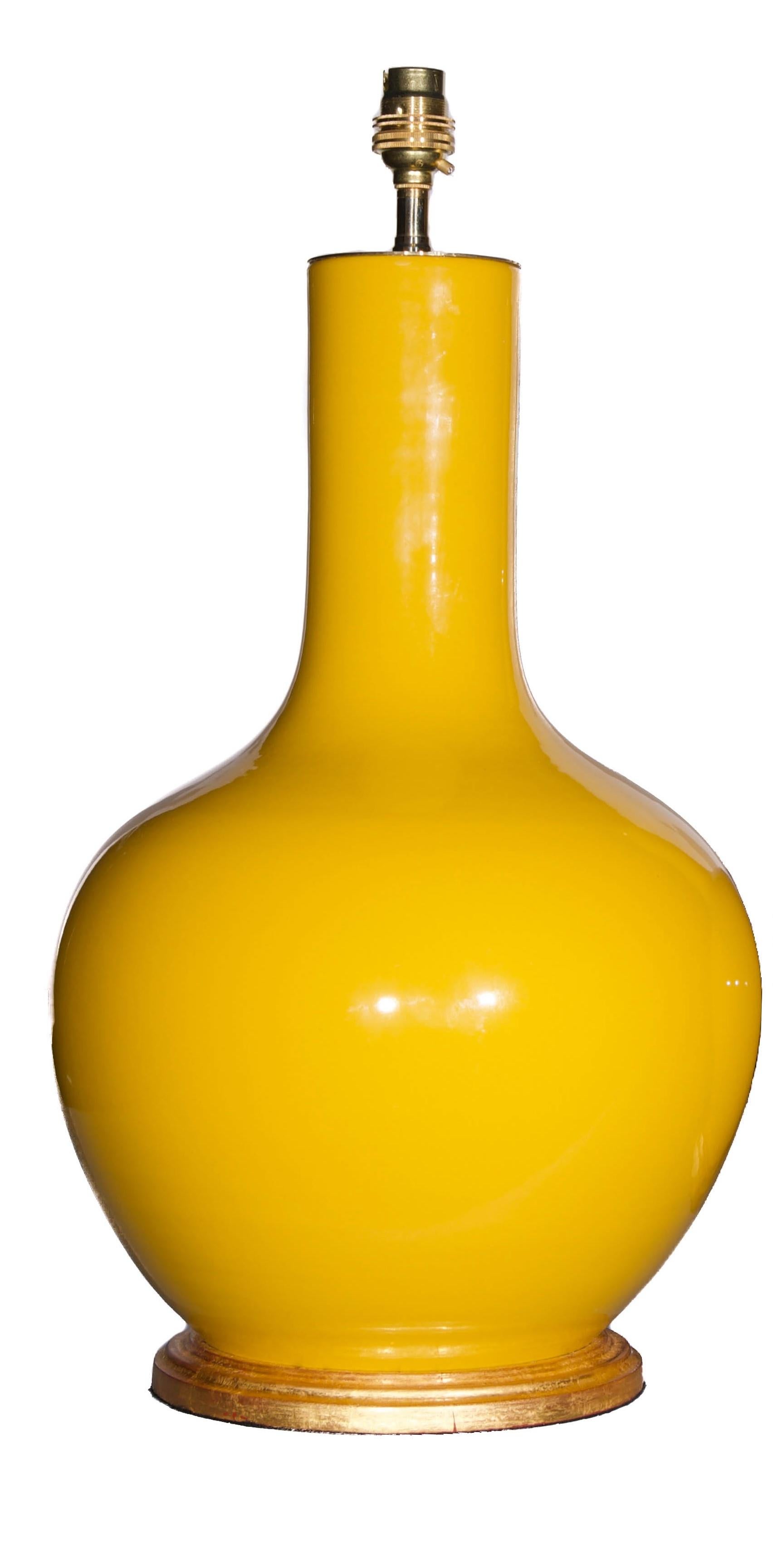 An Imperial Yellow Porcelain Straight Neck Table Lamp For Sale at 1stDibs