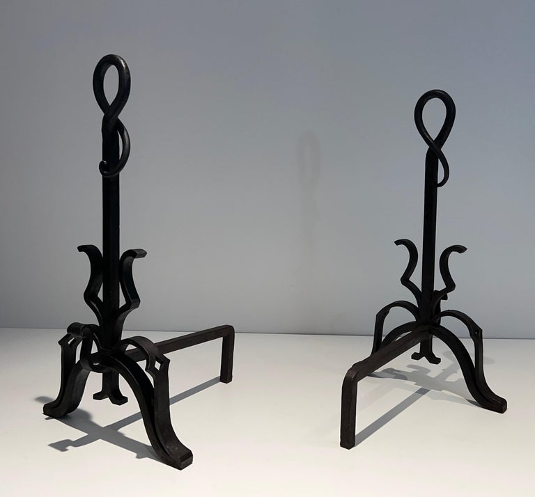 Pair of Important Cast Iron and Wrought Iron Andirons For Sale at 1stDibs