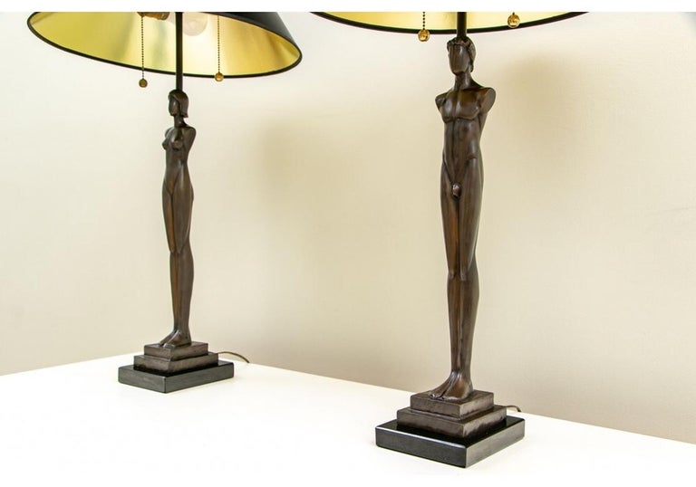 Pair of Important Tom Corbin "Eden" Figural Bronze Twin Light Table ...