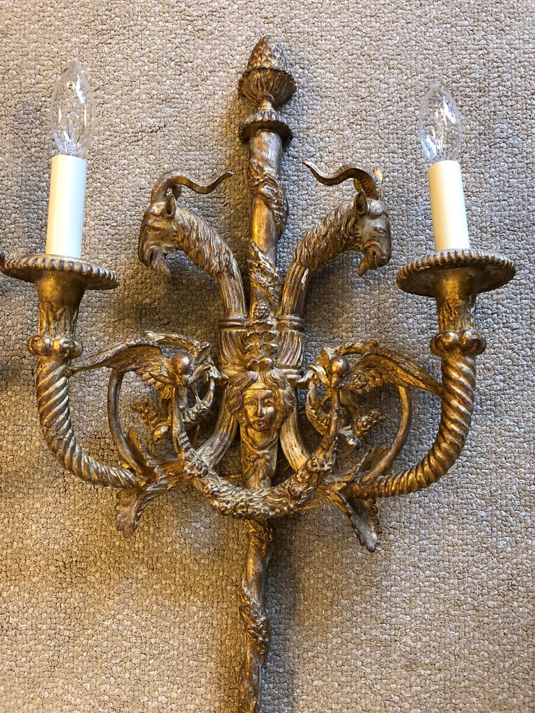 Pair of Incredible Neoclassical Ornate Giltwood Sconces at 1stDibs