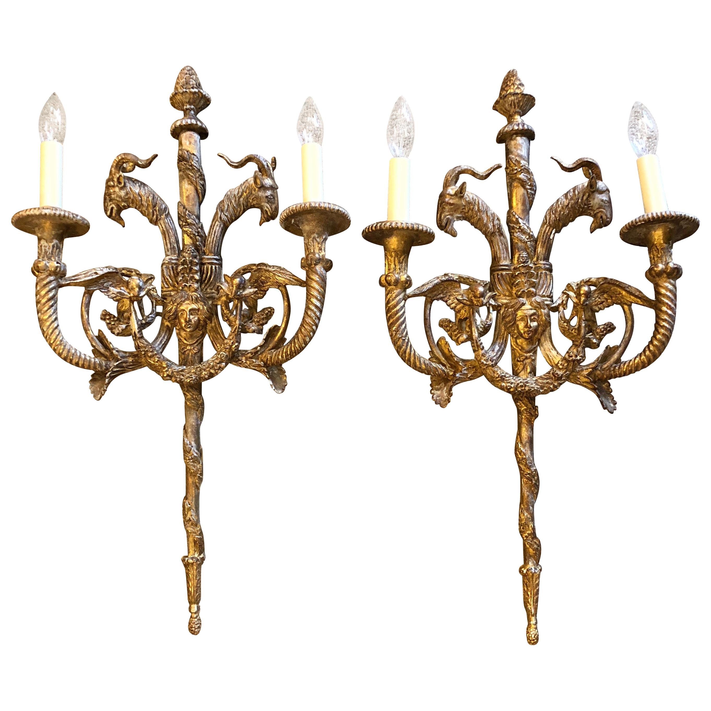 Pair of Incredible Neoclassical Ornate Giltwood Sconces at 1stDibs