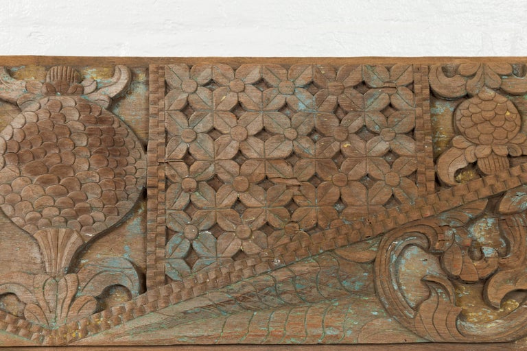 Pair of Indonesian Antique Carved Wood Overdoor Panels with Traces of ...