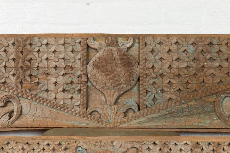 Pair of Indonesian Antique Carved Wood Overdoor Panels with Traces of ...