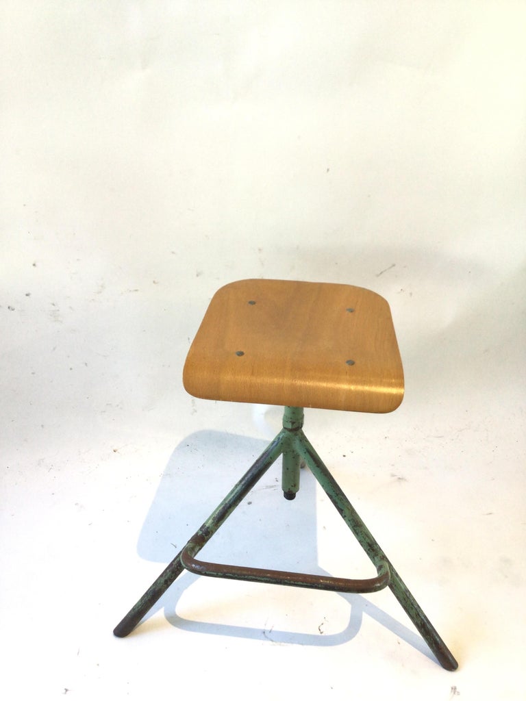 Pair of Industrial Adjustable Stools For Sale at 1stDibs
